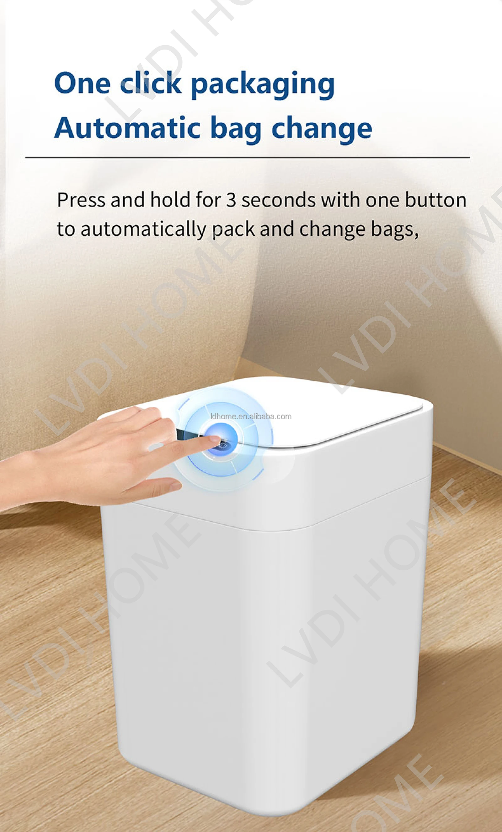 20L Self Sealing Diaper Pail Bin Automatic Trash Garbage Can Smart ...