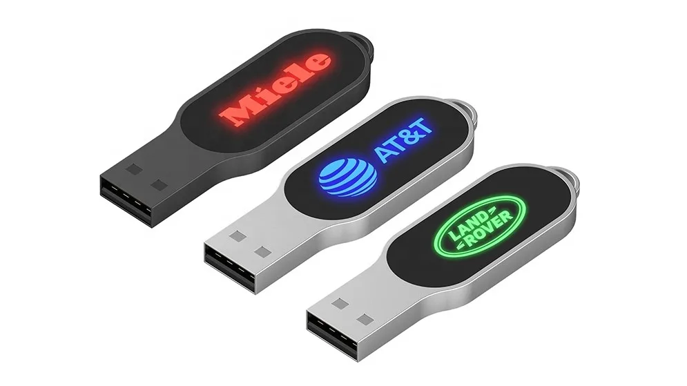 New Style Metal Keychain Glowing Logo Usb Flash Drive With Led Creative ...