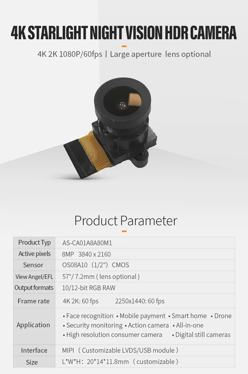 8mp Os08a10 4k 2k 60fps With Starlight Night Vision Fixed Focus Mipi Cmos Camera Module - Buy ...