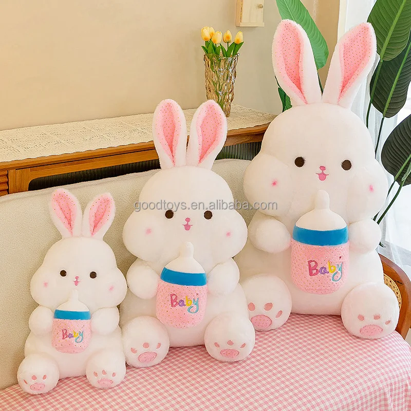 Cuddle Milk Bottle Sitting Cute Fat Stuffed Plush Bunny Rabbit Soft ...