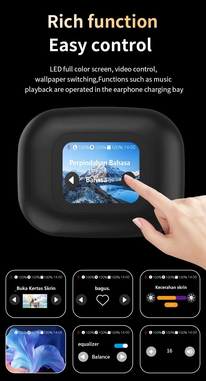 A16 Mini PRO True Wireless Earbuds with OLED Display, ANC, Touch Screen ...