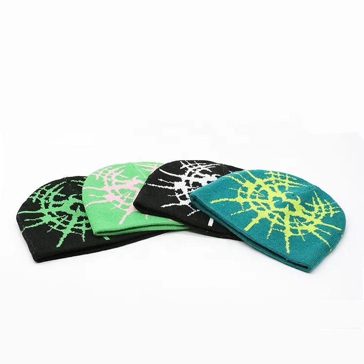 High Quality Jacquard Knit Spider Web Beanie Hat Reversible Skull Caps ...