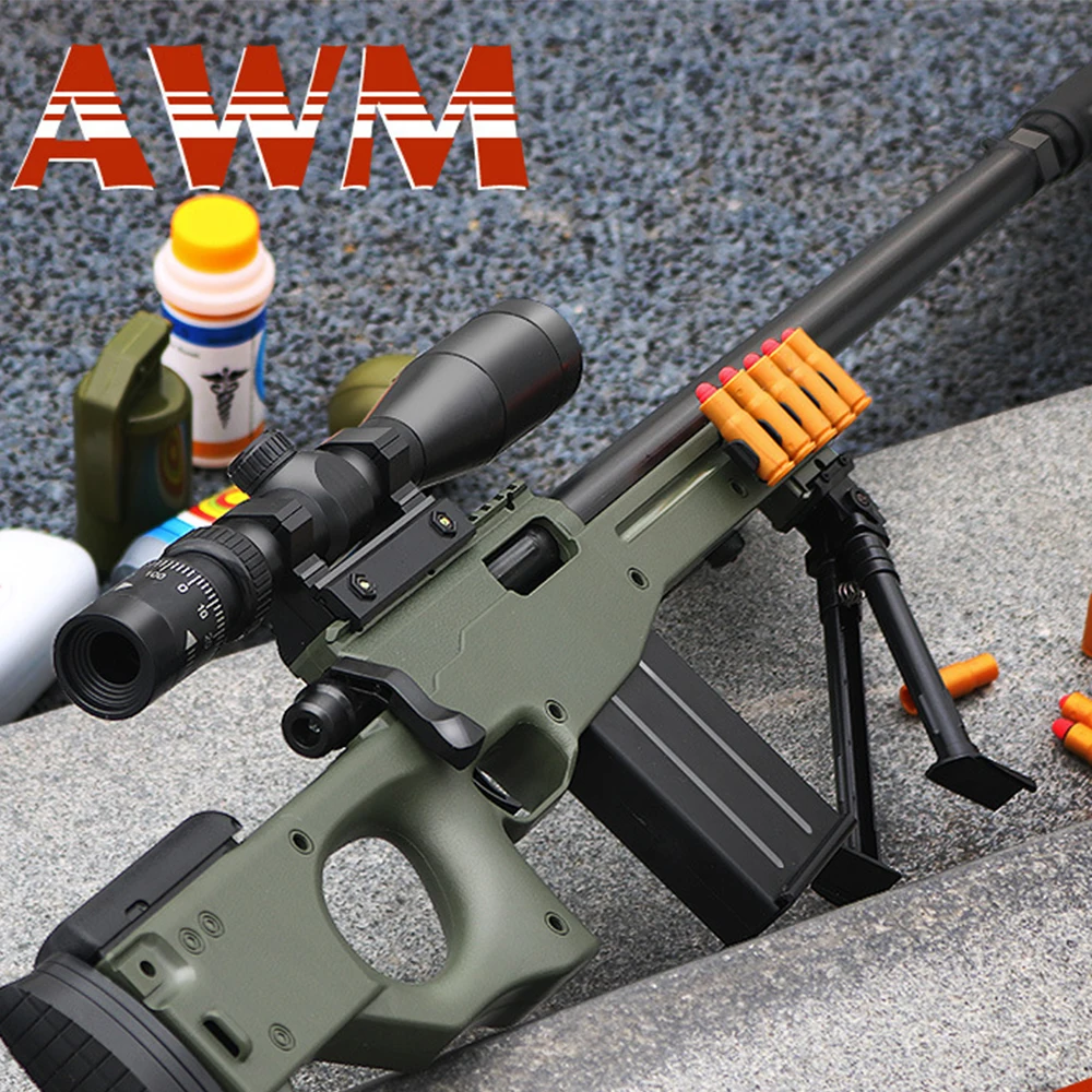 Awm 98k Soft Bullet Toy Gun With Shell Ejecting Shot Gun Play Set With Scope And Bullets Soft ...
