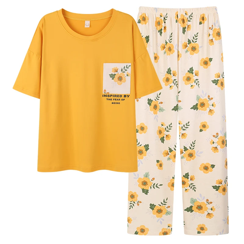 Print Set Floral Cotton Piyama Nightgown Korean Sleepwear Pijama ...