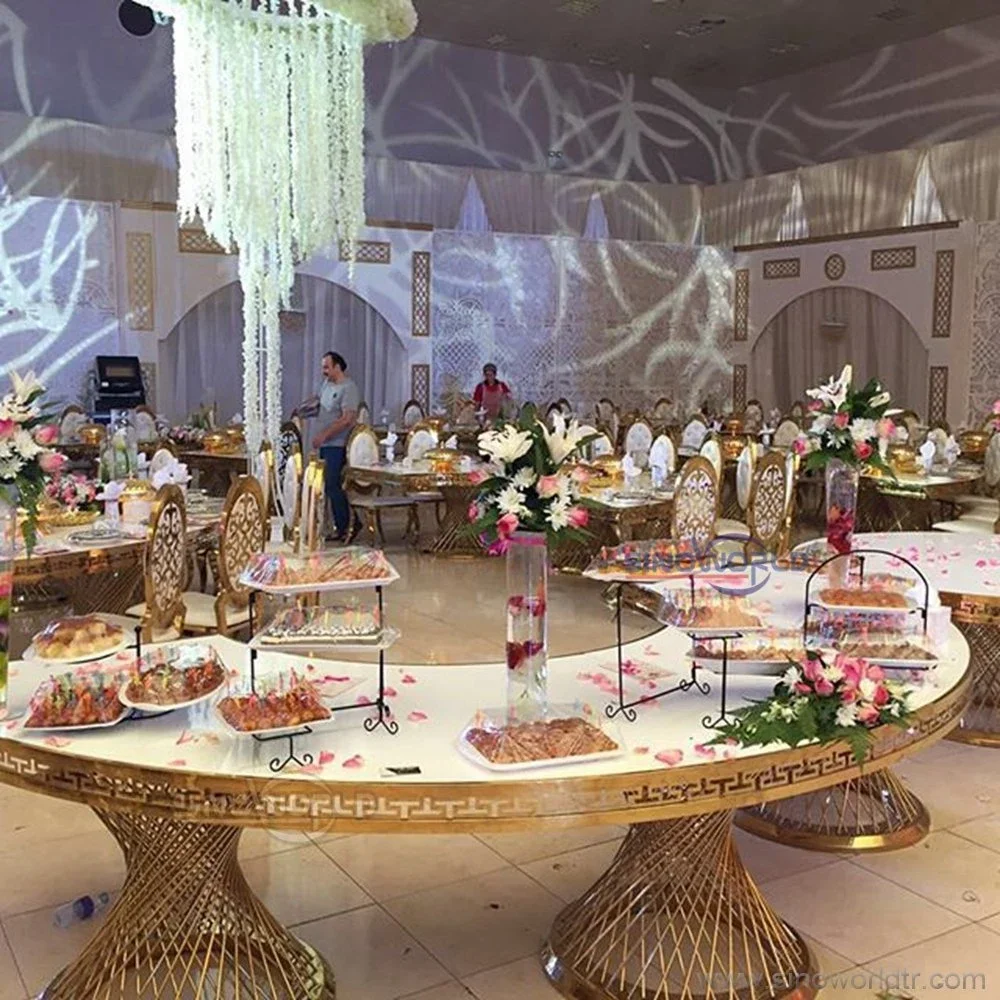Luxury Home Furniture Glass Curved Marble Wedding Golden Stainless ...