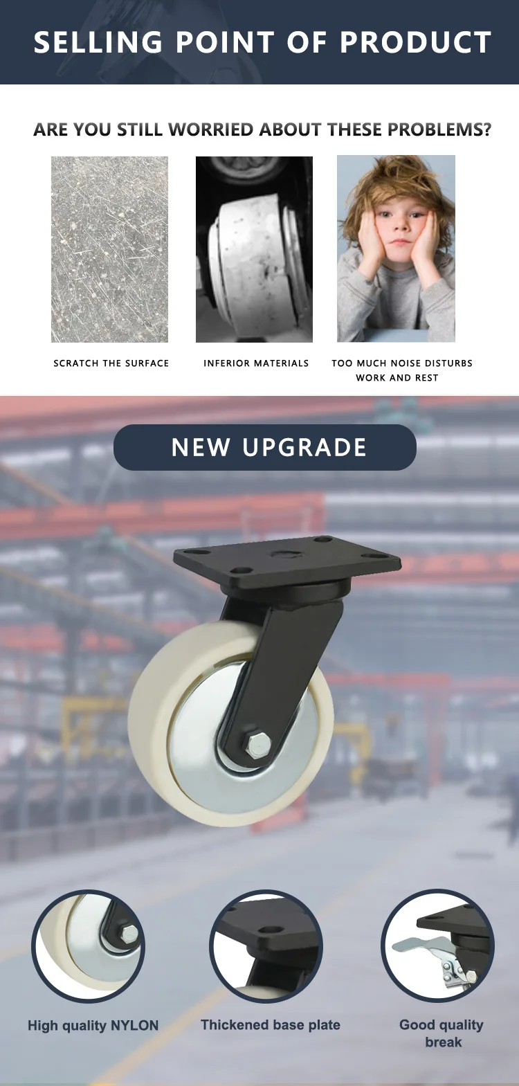 Nylon Wheel Kingpinless Shock Absorption Heavy Duty Caster Wheel Top ...