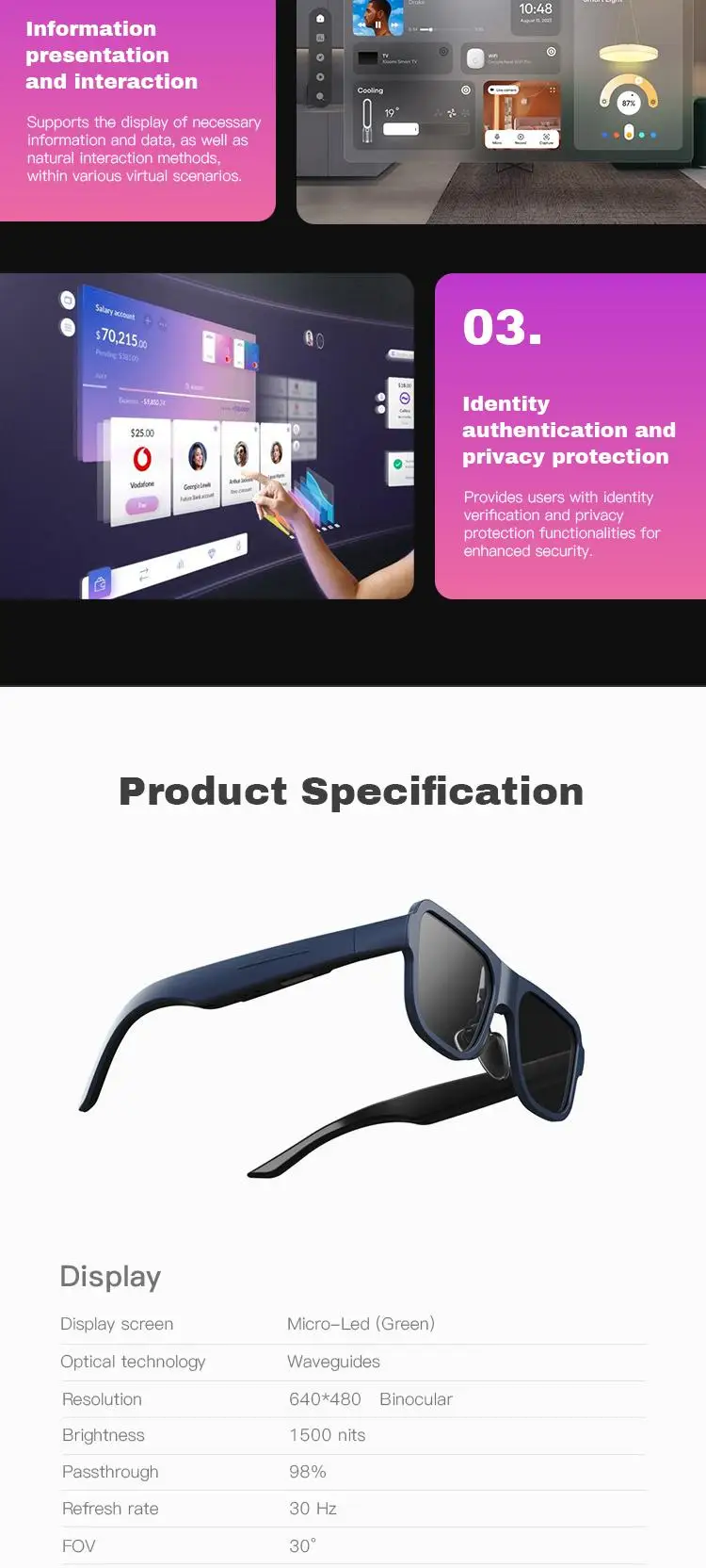 Instantly Translating Smart AR Glasses for Mobile Games & VR - OEM
