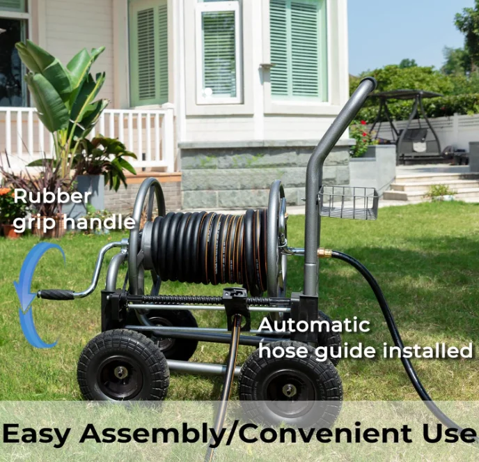 Garden Hose Reel Cart - 4 Wheels Portable Garden Hose Reel Cart With ...