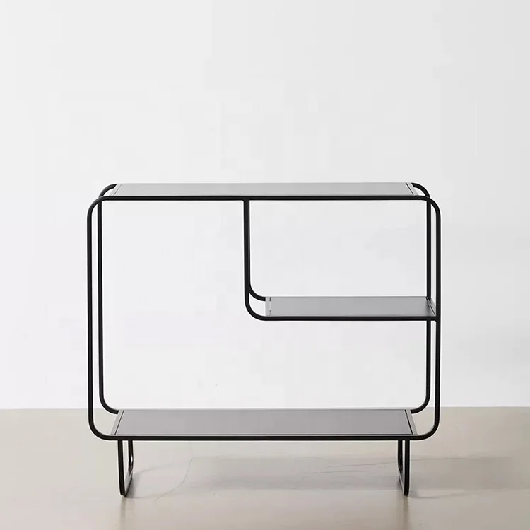 Simple Black Sofa Foyer Entrance Metal Curved Tube Console Table Living ...