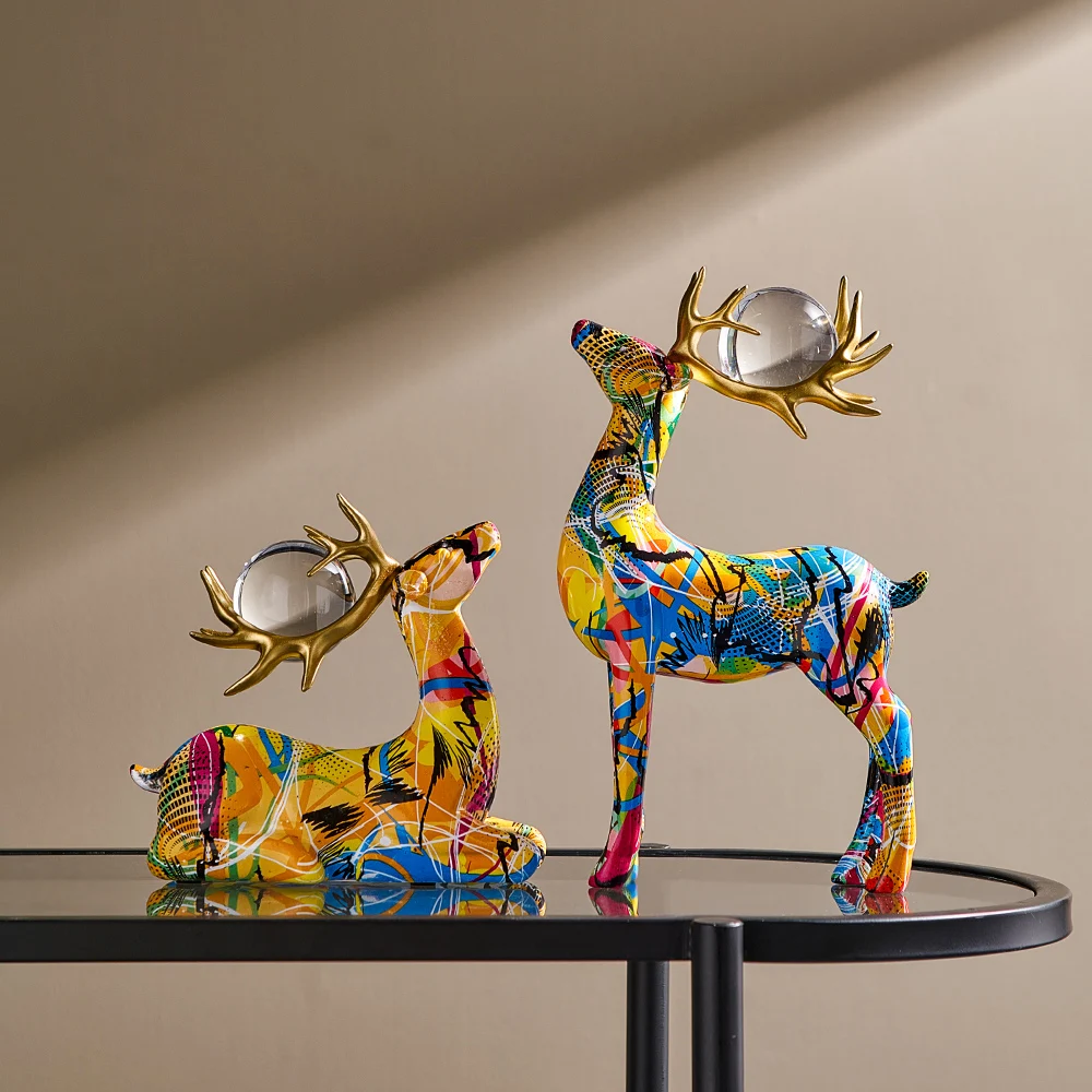 Creativity Modern Art Colorful Dear Statue Dining Room Decoration ...