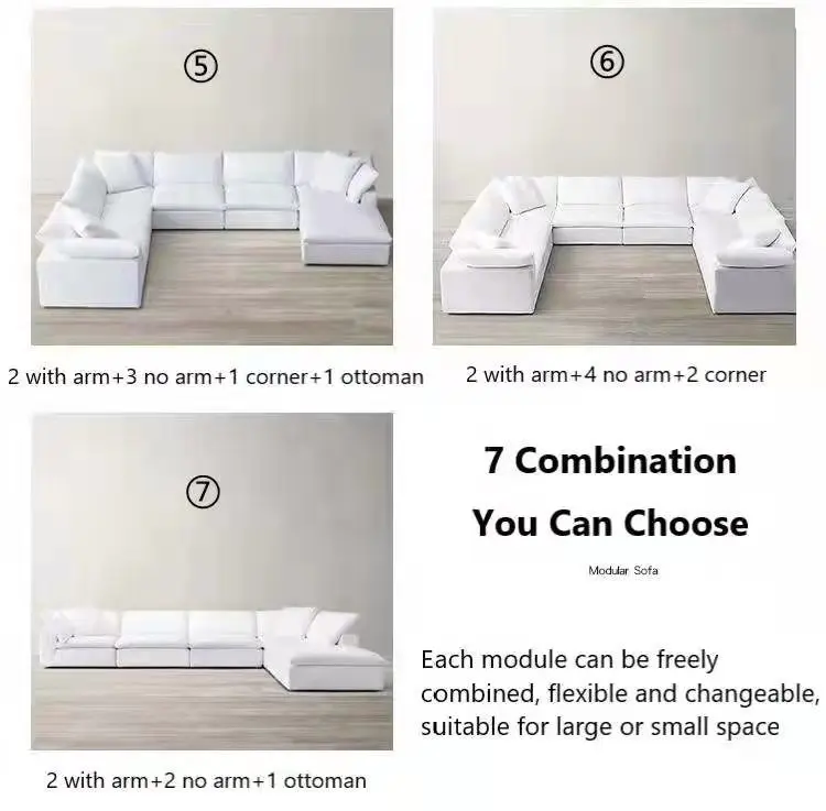 Modular Sofa with White Duck Feather Fabric & Linen Cover