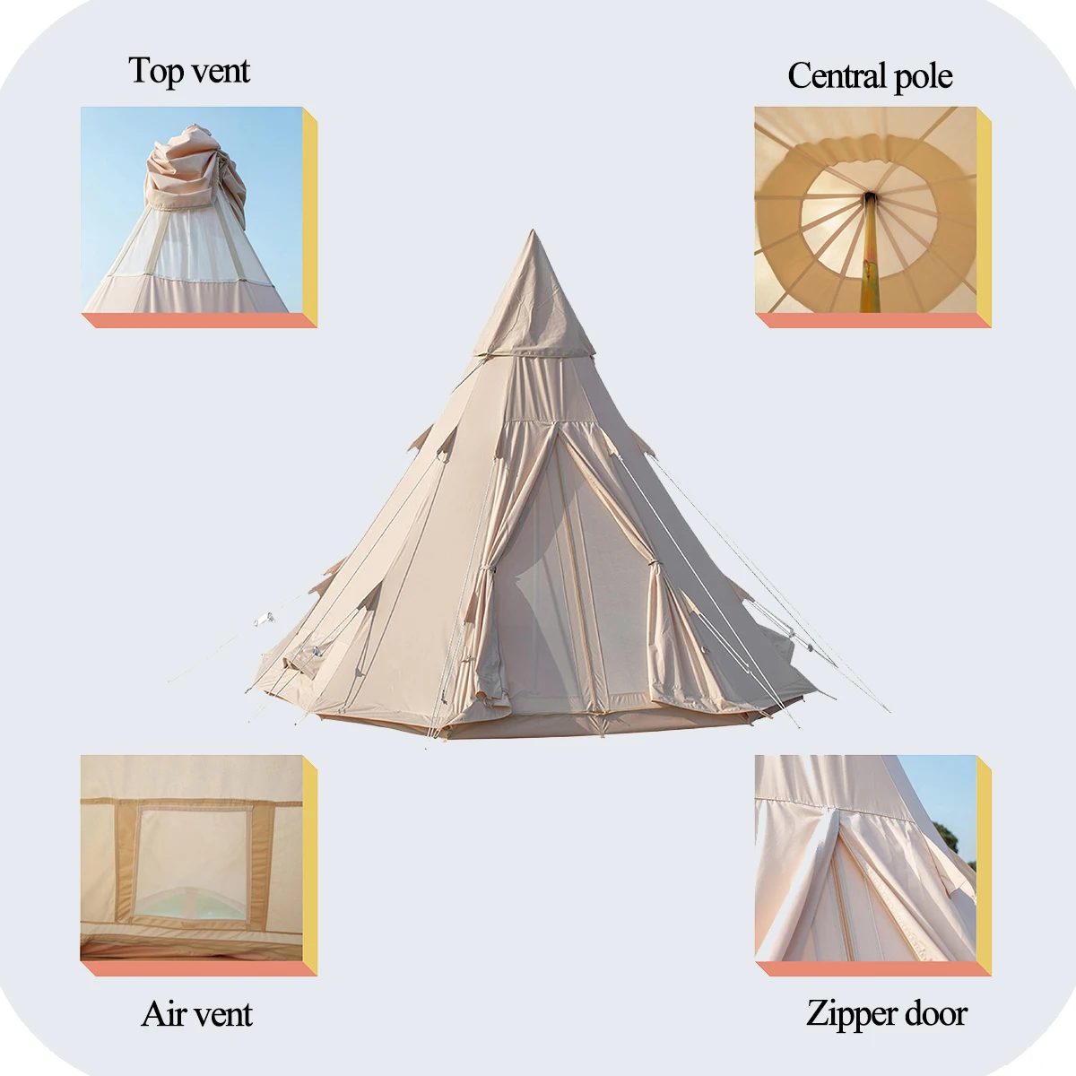 New Design Canvas Pyramid Tent Outdoor Camping Tipi Tent Big Teepee ...