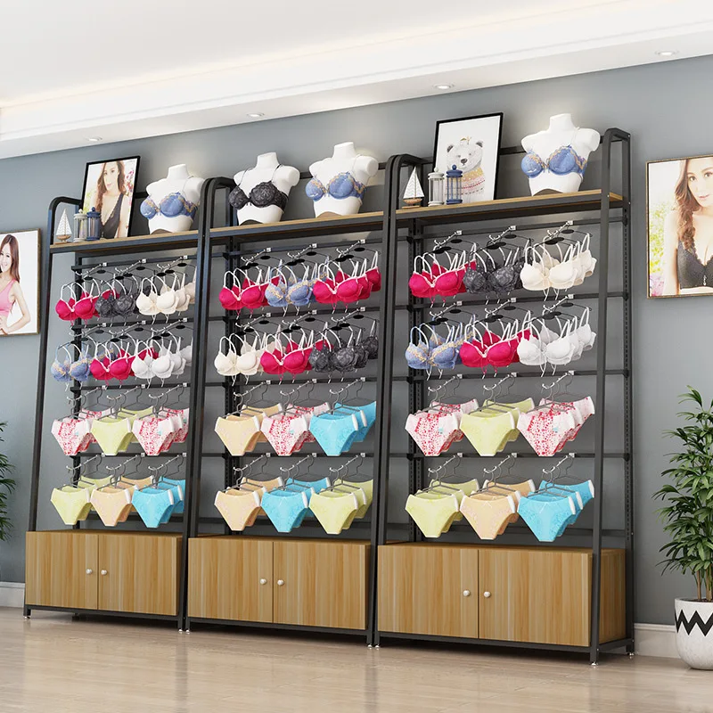 Kainice Stainless Steel Shelving Gondola with Hook Wooden Underwear ...