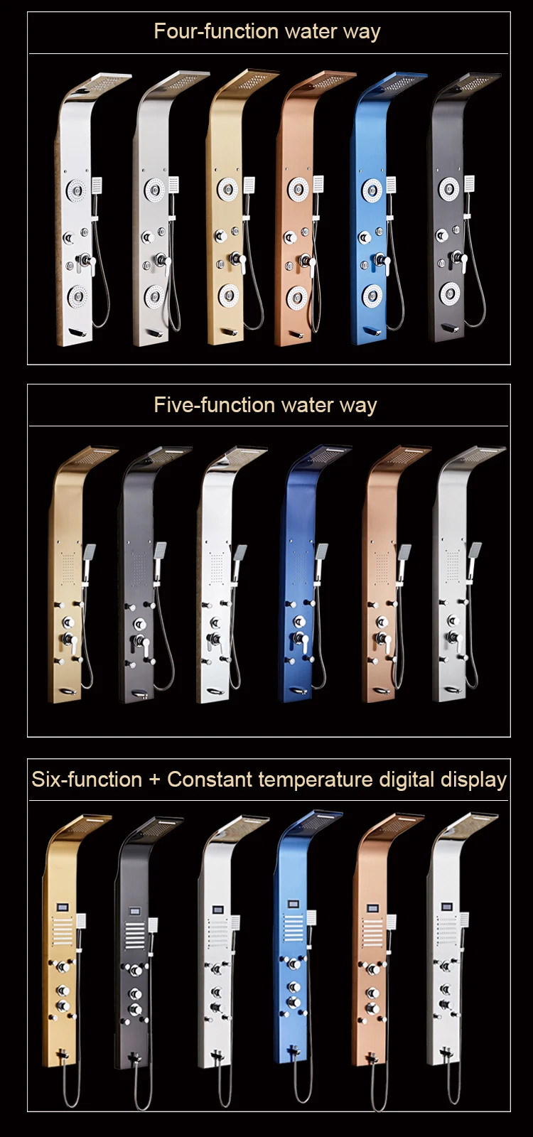 Shower Control Panel Bathroom Wall Mounted Stainless Steel Waterfall ...