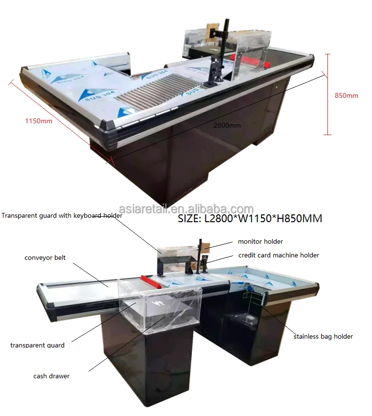 Supermarket Cash Register Stand with Conveyor Belt