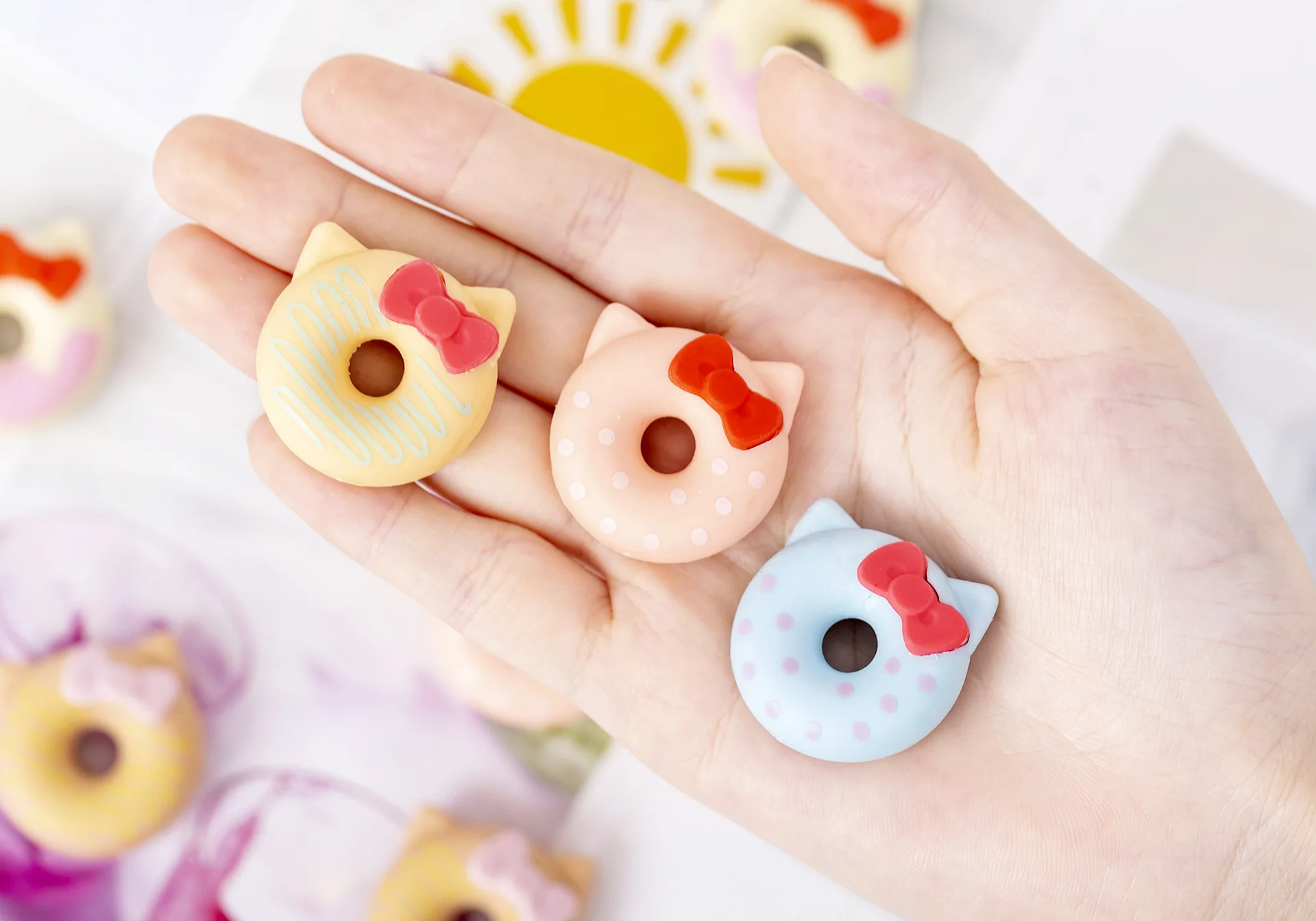 Cute Kawaii Creative Bow Cat Donut Eraser Shape School Kids Eraser Set ...