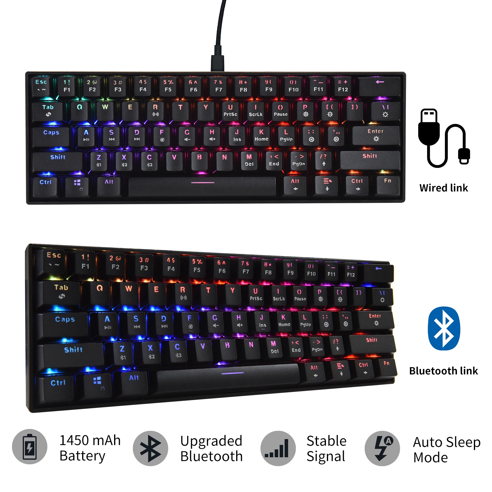 HZGAMER HZ61 - Wireless Gaming Keyboard with RGB Backlit