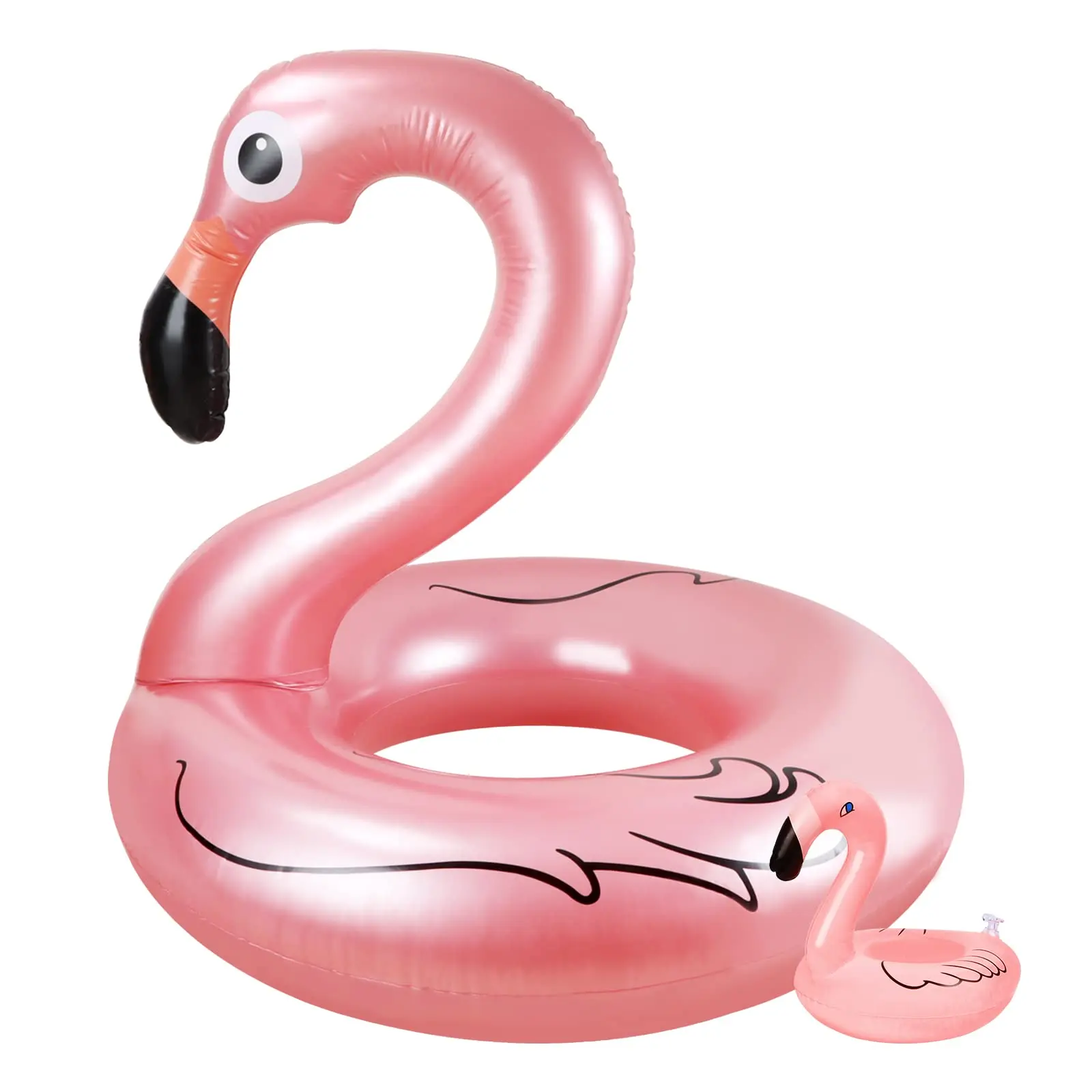 Summer Outdoor Inflatable Flamingo Pool Float Ring Rose Gold Flamingo ...