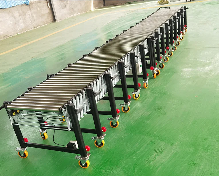 Loading and Offloading Motorized Belt Driven Flexible Roller Conveyor