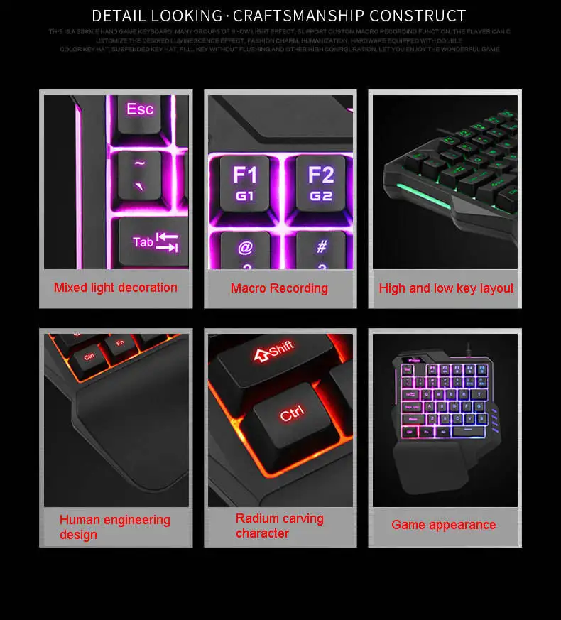 G92 One-Handed Keyboard - Wired Gaming for Mobile & Desktop