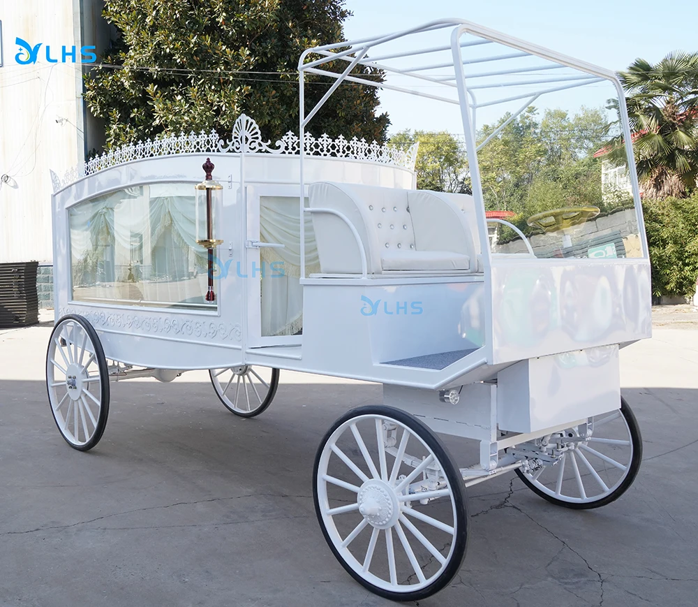 British Style White Chariot Horse Drawn Hearse - LHS Funeral Hearse