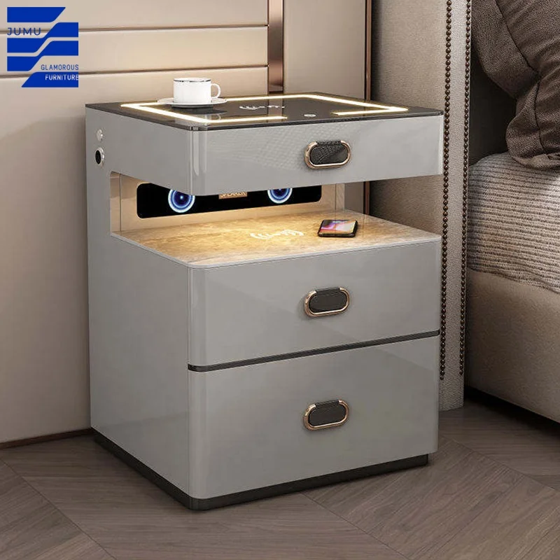 Modern Smart Wood Bedside Table With Integrated Luxury Stone Panel ...