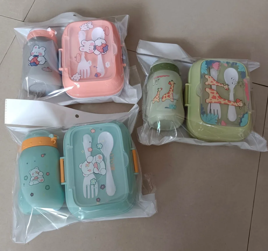 Cartoon Tiffin Bento Box Food Container Plastic Lunch Box With Cutlery ...