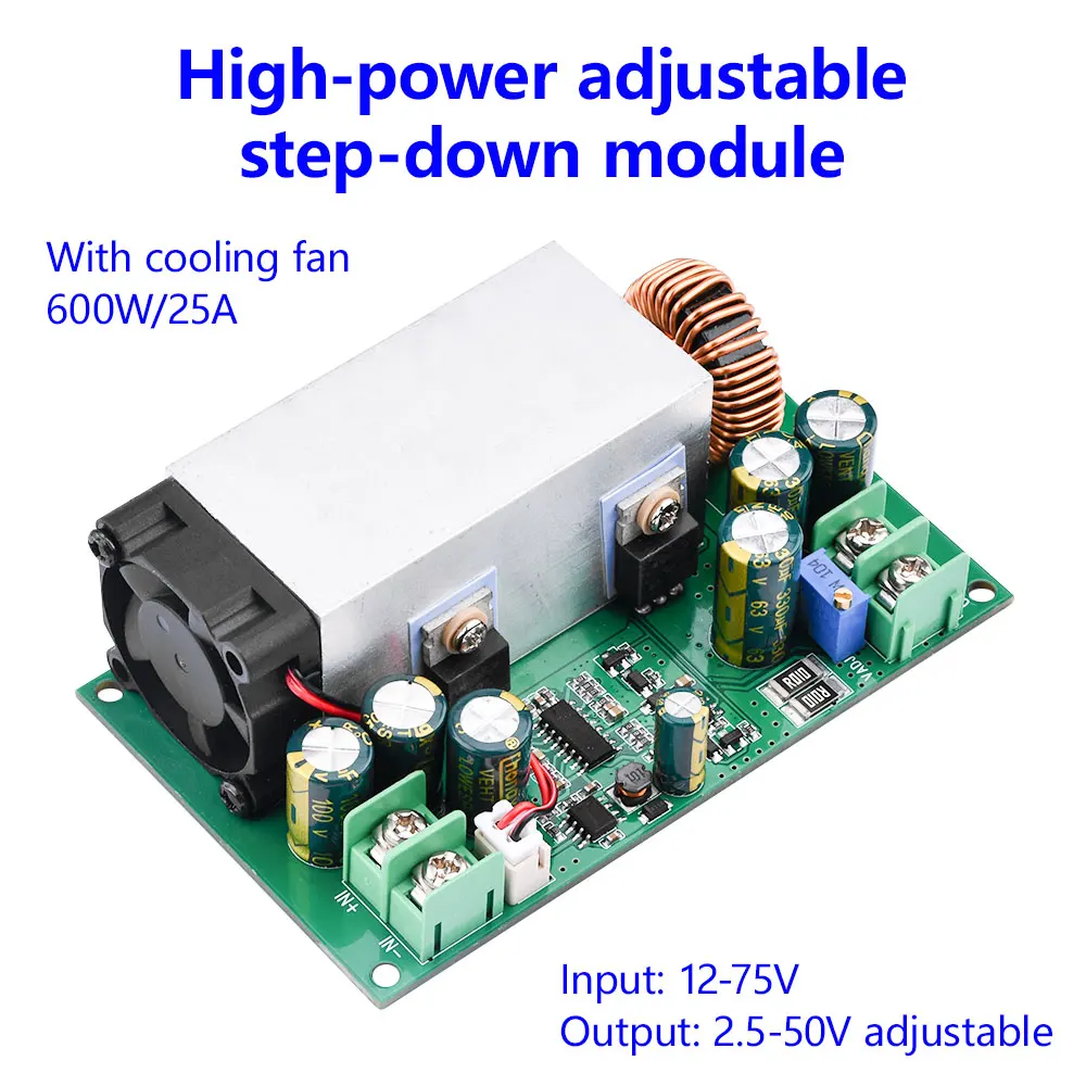 600W 25A DC-DC Adjustable Power Supply Module - 12-75V to 5V