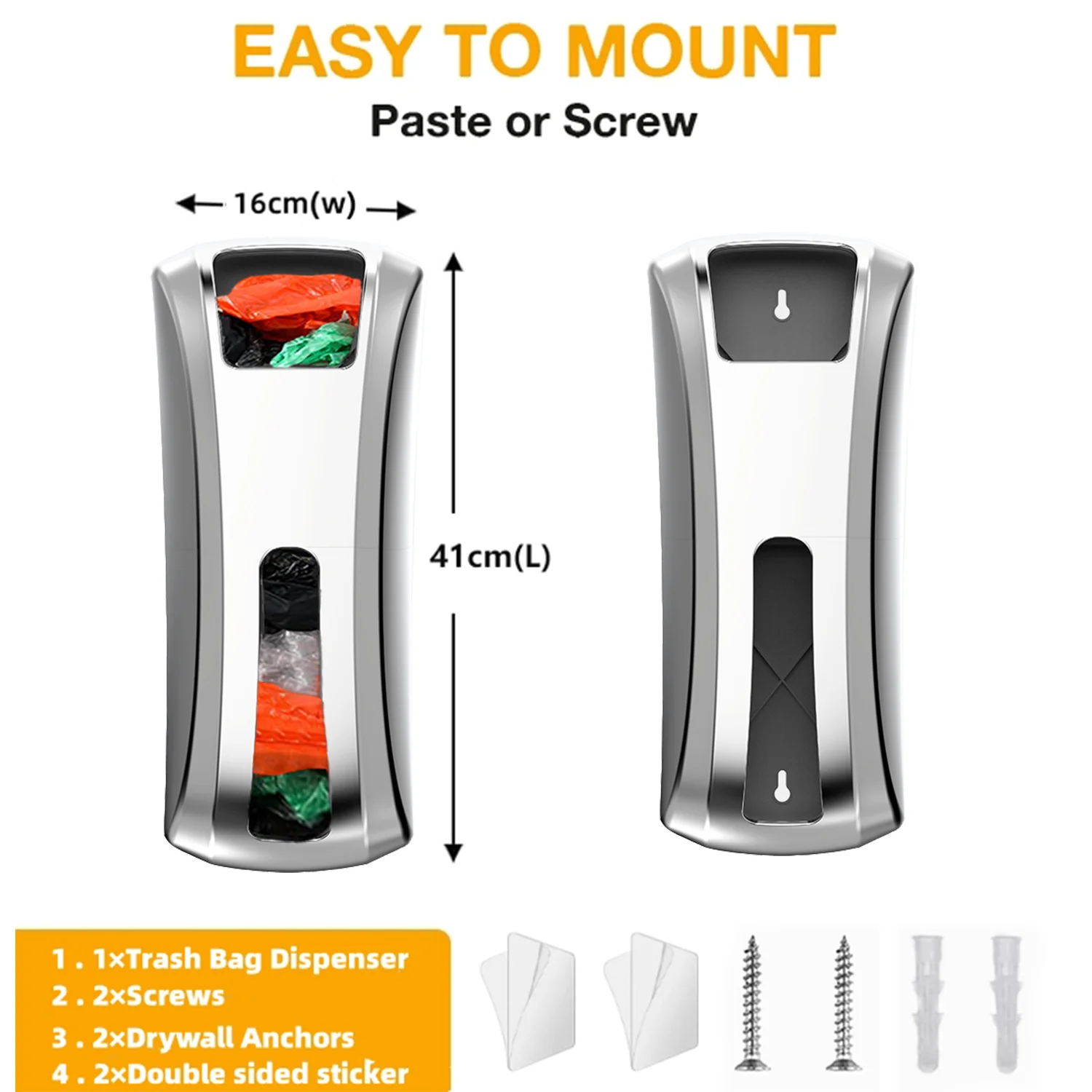 Wall Mounted Kitchen Trash Bag Dispenser Garbage Bag Holder Plastic ...