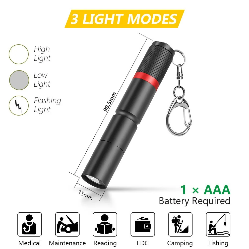 Portable Keychain Flashlight Mini AAA Battery Torch Light Small Size ...