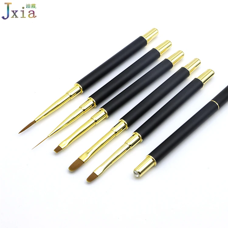 Jiexia New Custom Matt Black Metal Handle Gold Ferrule Style Nail Art ...