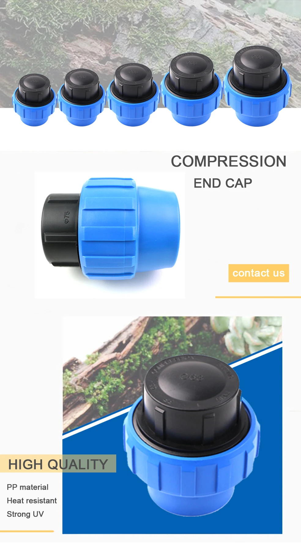 LDPE HDPE Pipe PN16 Compression Fittings Plastic Pipe Endcap