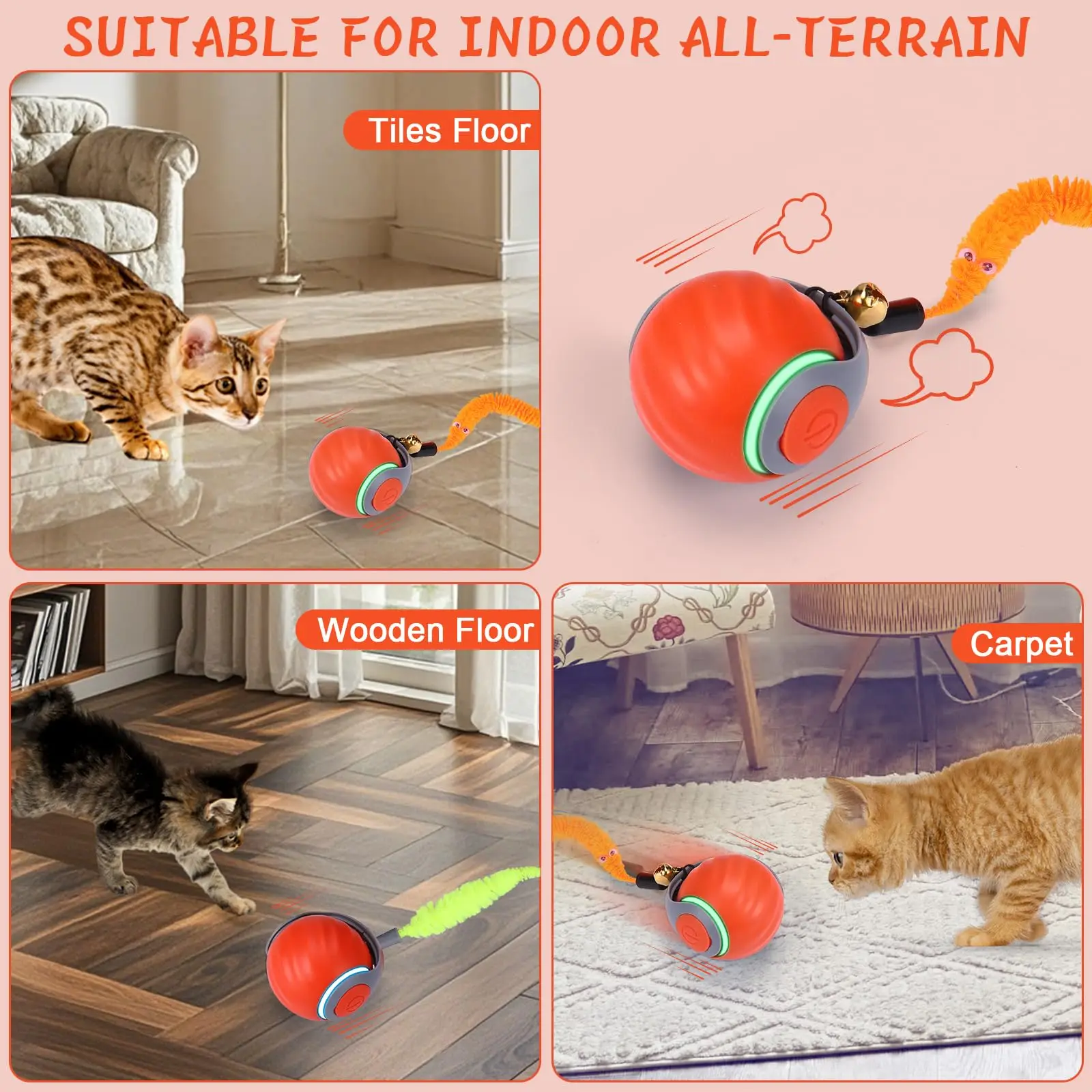 2025 Hot Sale Teasing Cat Ball Electric Silicone Speedy Tail Cat Toy ...