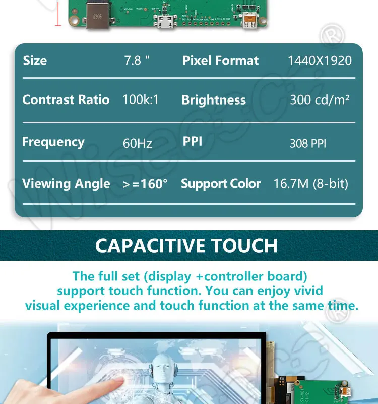 7.8 Inch Flexible Touch Screen Display - Wisecoco AMOLED