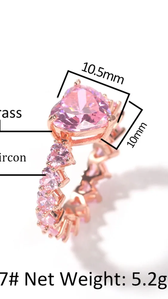 Wholesale Price Iced Out Heart Pink Cz Stone Ring Shining Brass Cubic ...