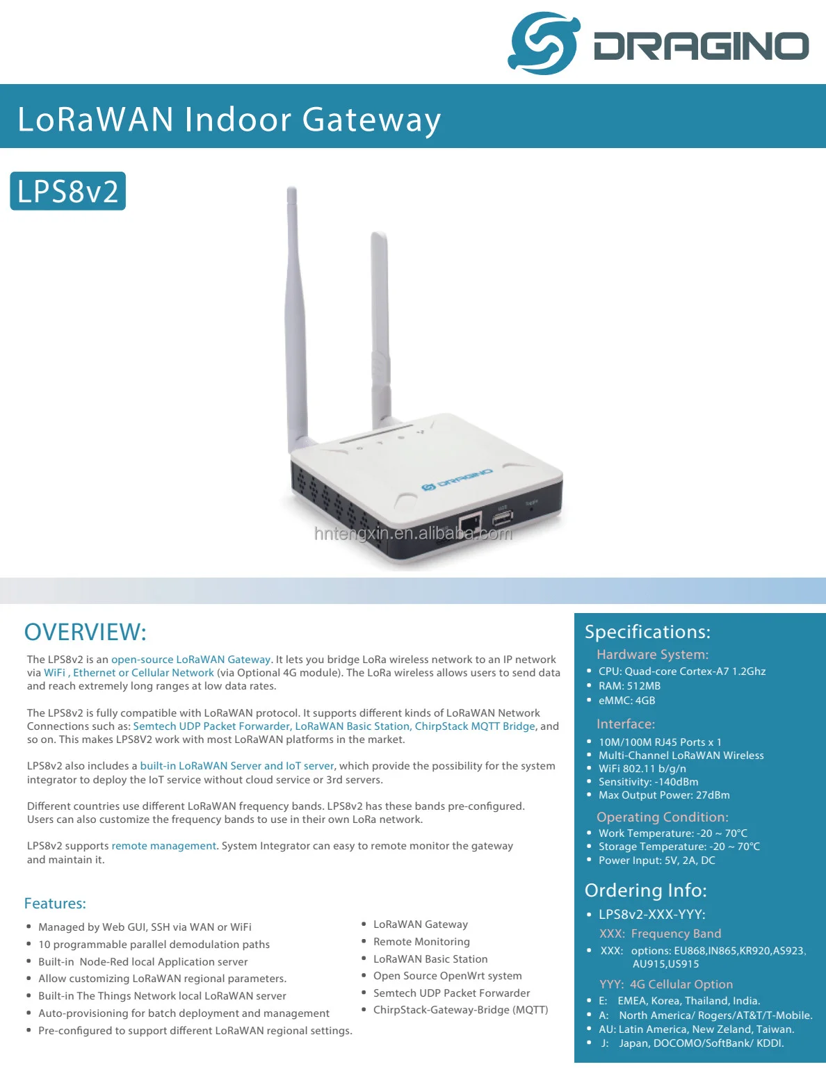 DRAGINO Lps8v2 Lorawan Gateway - Reliable Indoor Solution