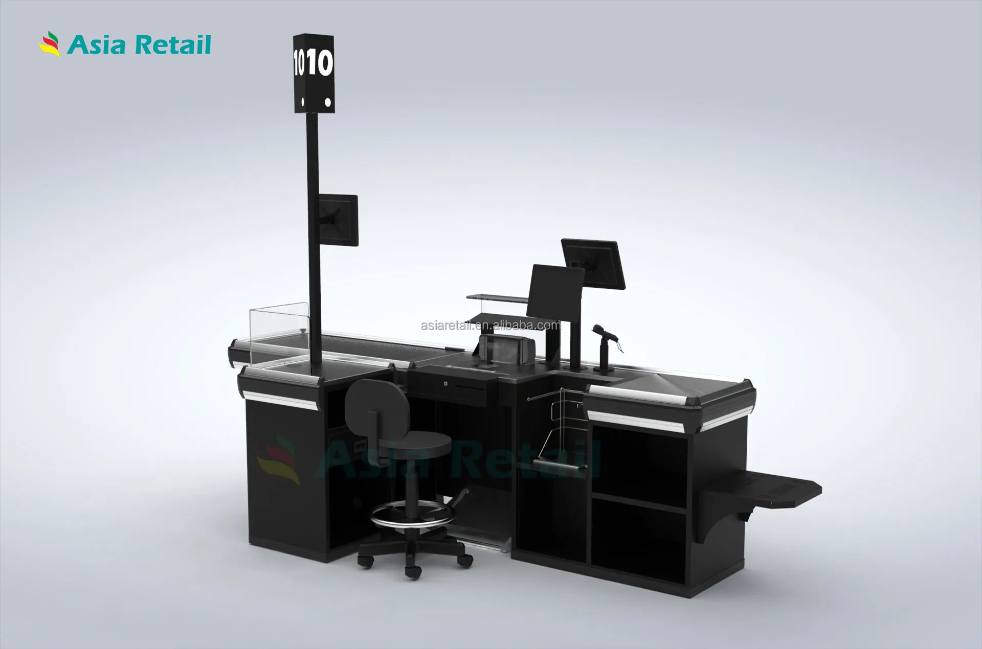 America Supermarket Cashier Checkout Counter with POS Equipments