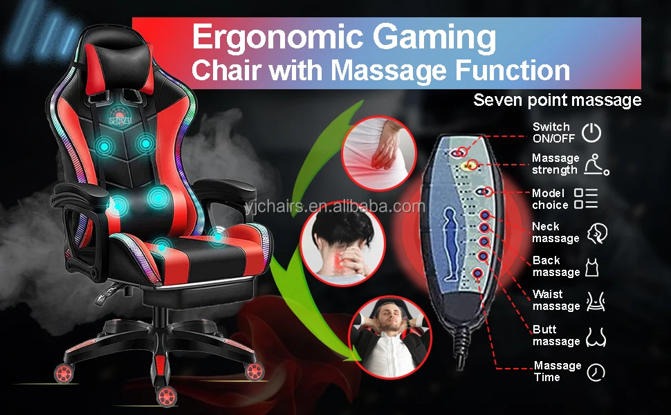 RGB Gaming Chair With LED Lights Computer Chair With Speakers Linkage ...