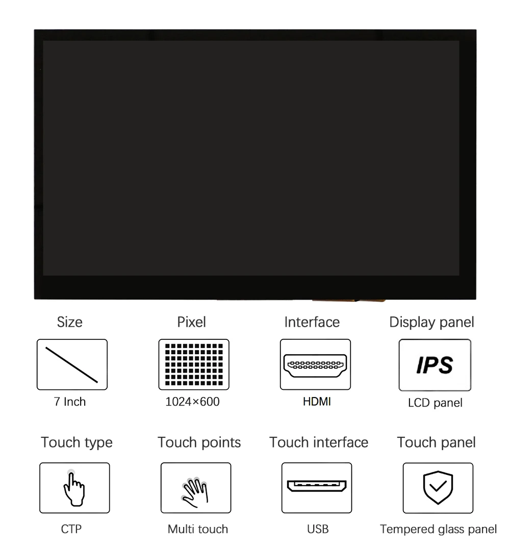 7 inch 1024x600 High Resolution TFT LCD Display Touch Screen TFT ...