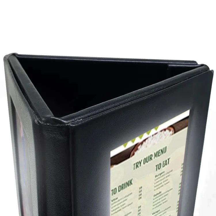 Restaurant Menu Display Holder 3 View Triangular Stand Leather Menu ...