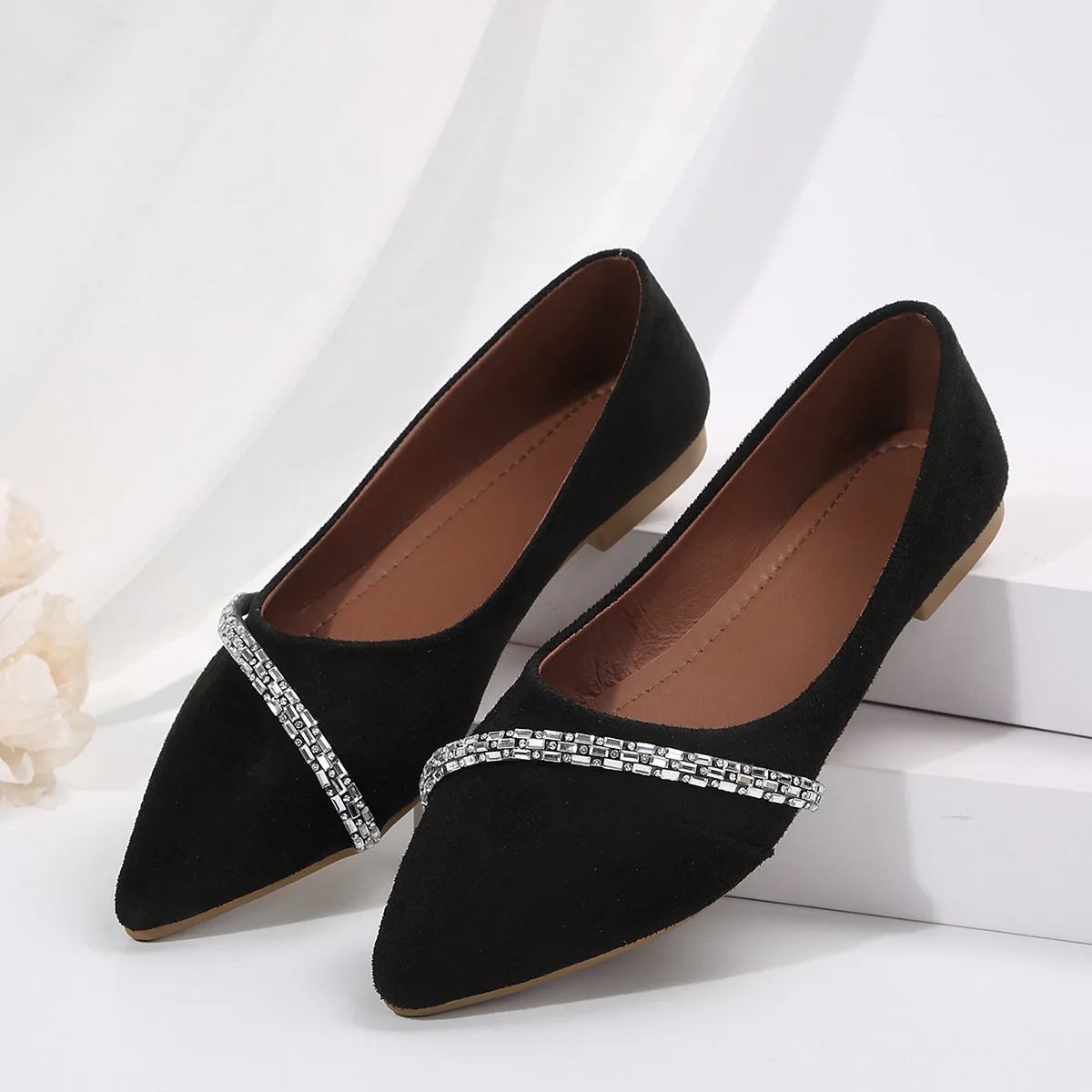 Plus Size Women Shoes 2024 New Spring Rhinestone Point Comfortable Peep ...