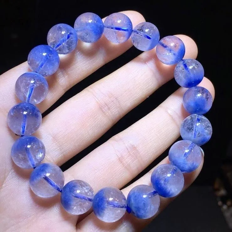 Natural Blue 6-8mm Dumortierite Quartz Rutilated Hair Beads Engraved ...