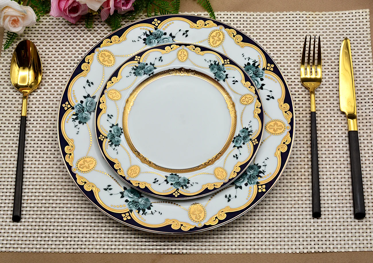 2pcs European Style 10.5 Inch Dinner Plate 7.5 Inch Flat Plate Luxury ...