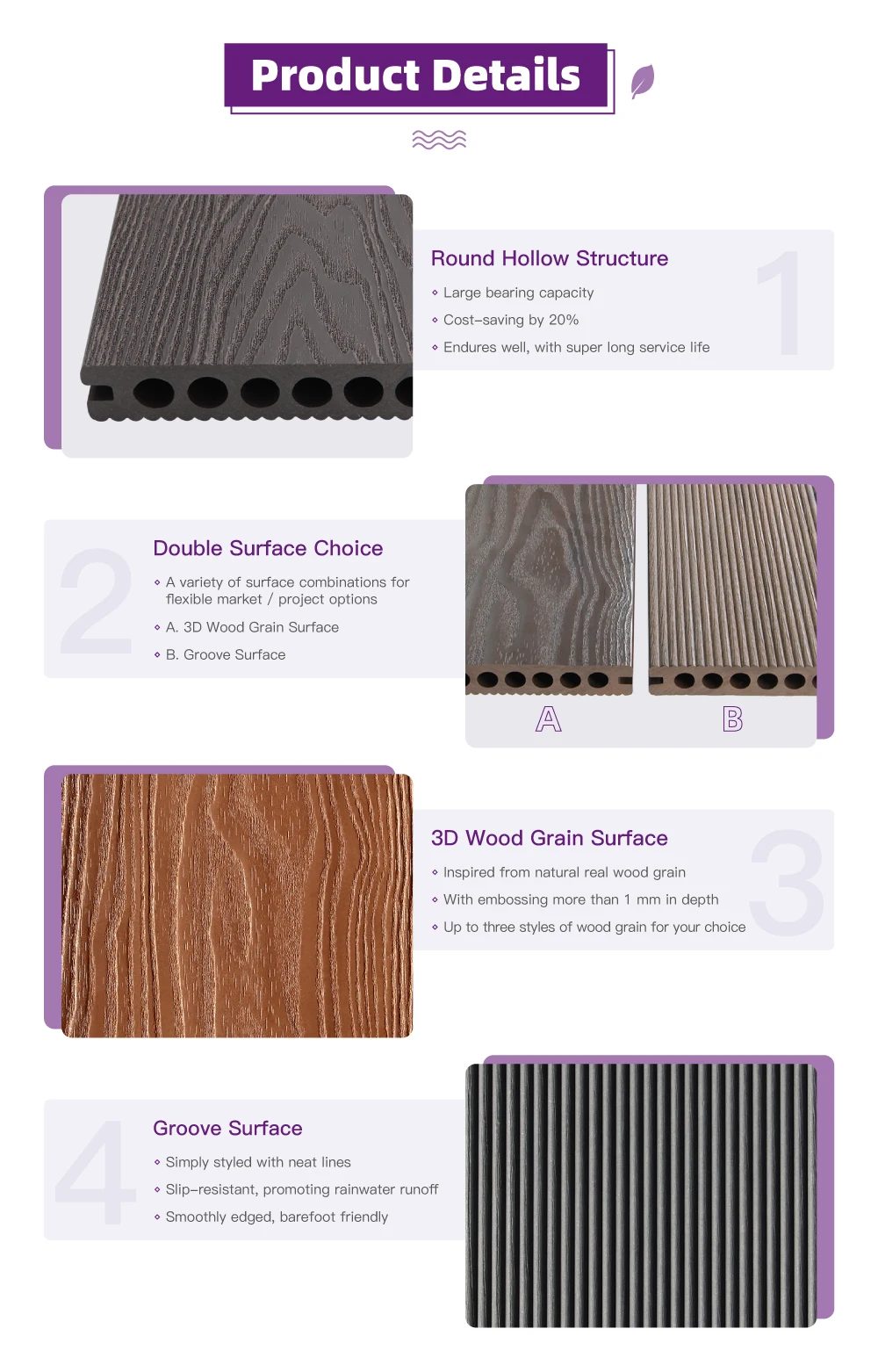 Decking Wpc 3d Embossed Decking Woodgrain Planks Anti Slip Plastic Wood ...