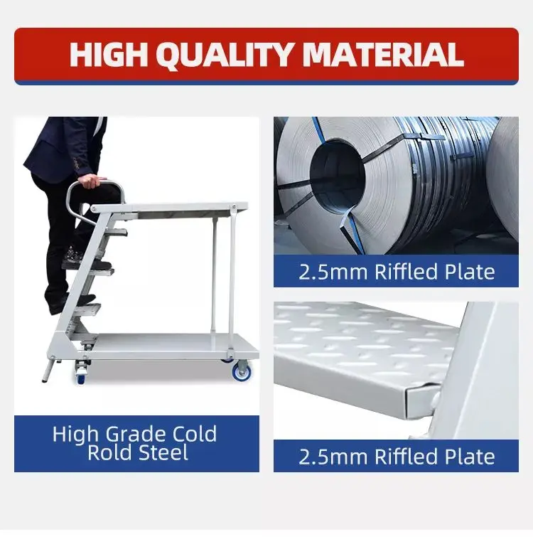 Warehouse Steel Rolling Mobile Step Platform Ladder Cart with Wheels