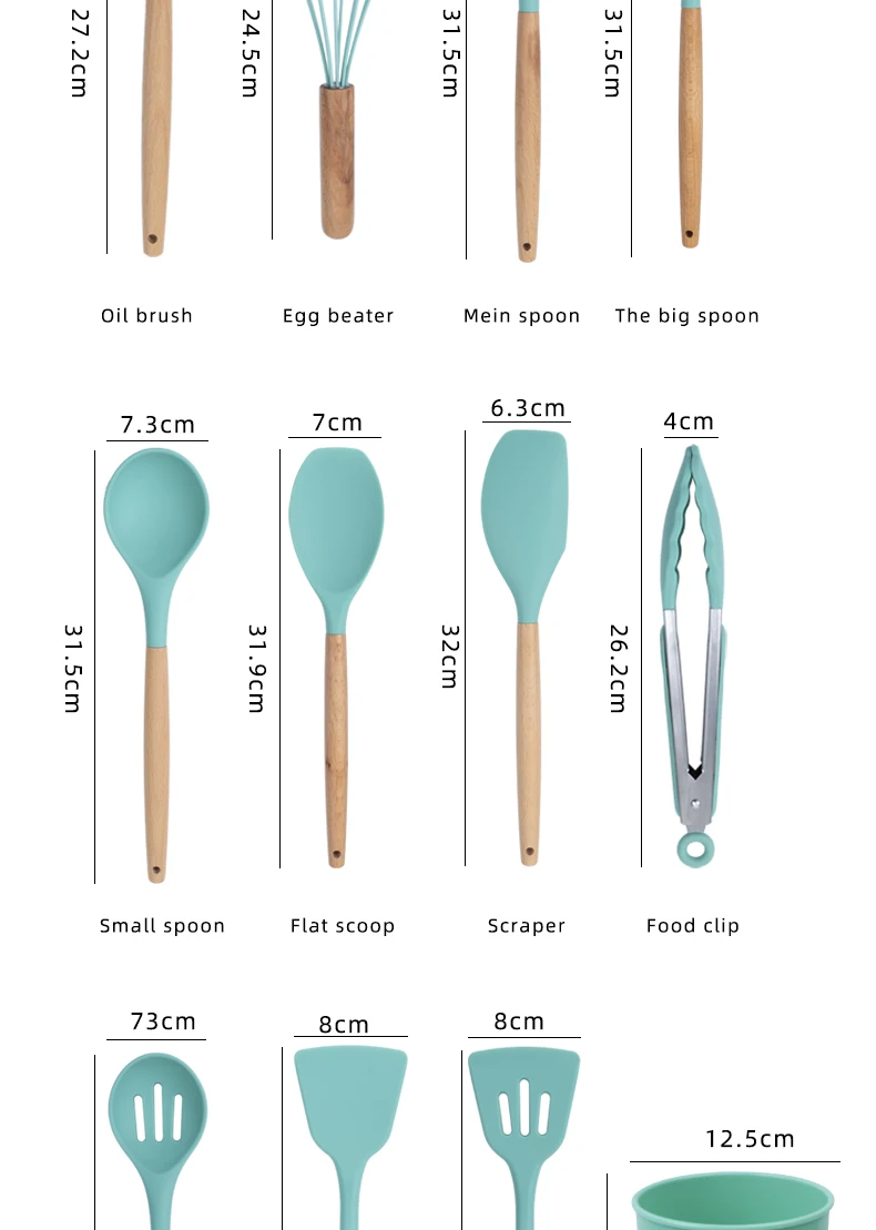 Silicone Cooking Utensil Set 12 Pcs Non-stick Silicone Kitchen Utensils ...