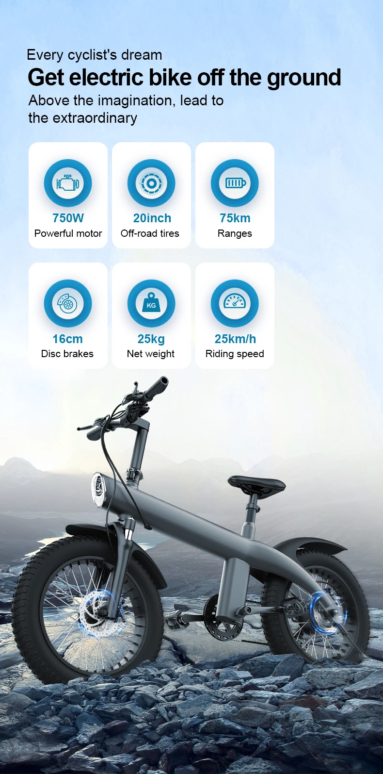Q3 Electric Bike - 20 Inch Fat Tire off Road Ebike 750W