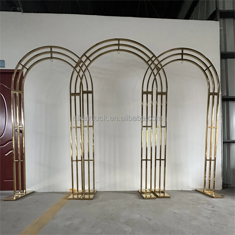 Big Wedding Arch Set Gold Stainless Steel Backdrop Frame
