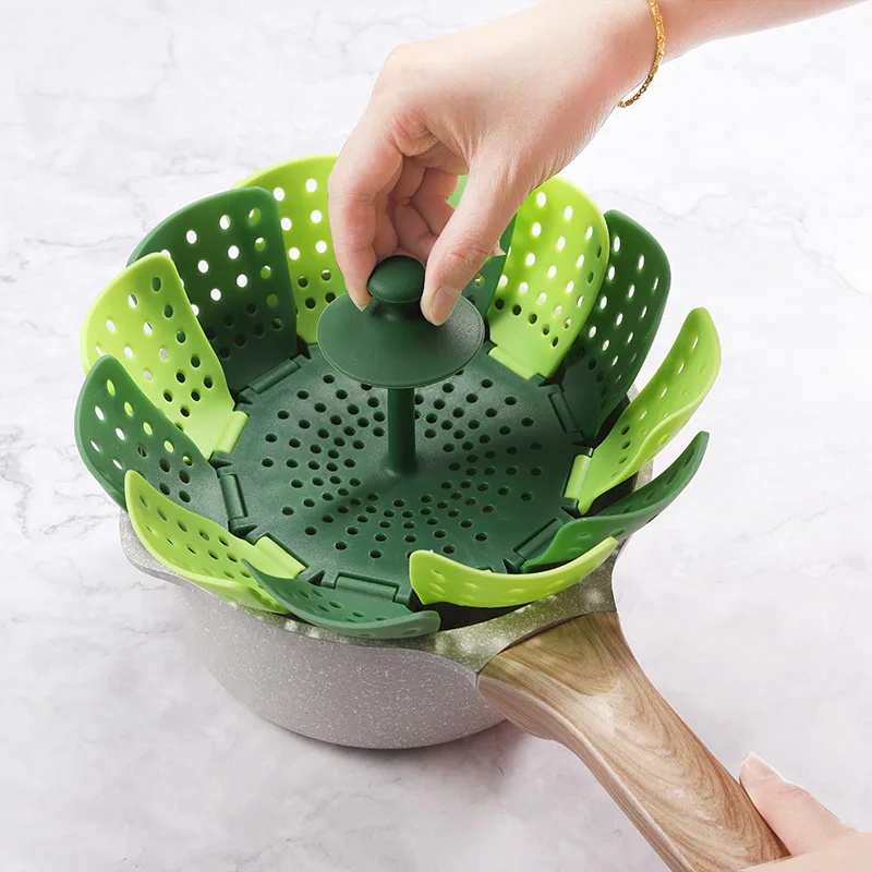 Round Portable Plastic Silicone Food Steamer Folding Veggie Vegetable ...