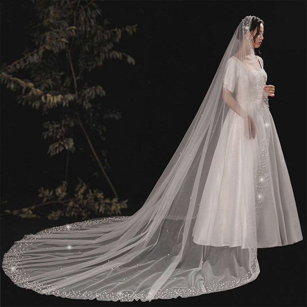 Luxury Nail-Bead Bridal Veils Ultra-Long Grag Yarn Korean Version ...